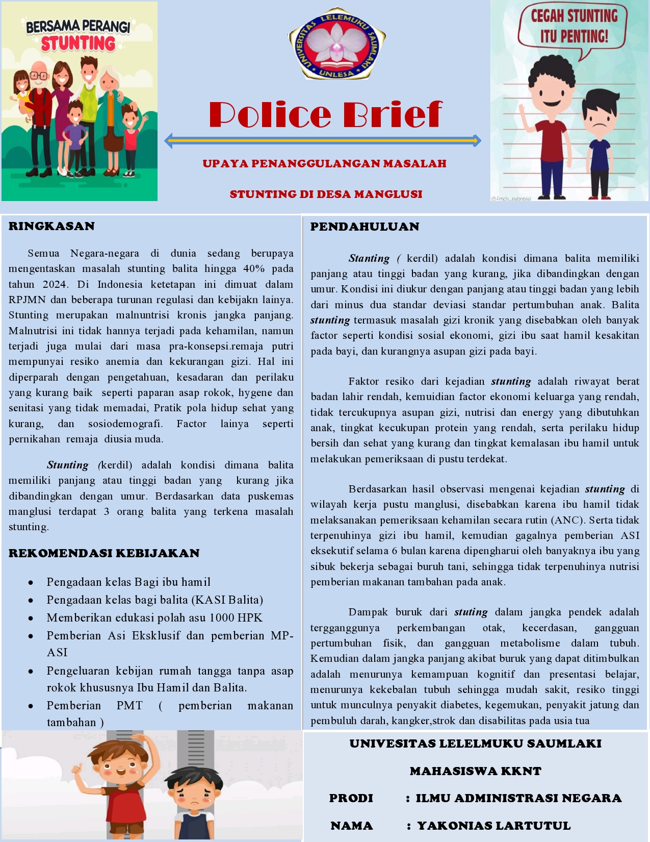 Police Brief - UPAYA PENANGGULANGAN MASALAH STUNTING DI DESA MANGLUSI ...